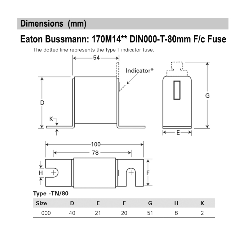 170M1417 100A - Eaton Bussmann Bolted Contact DIN000T/80mm ...