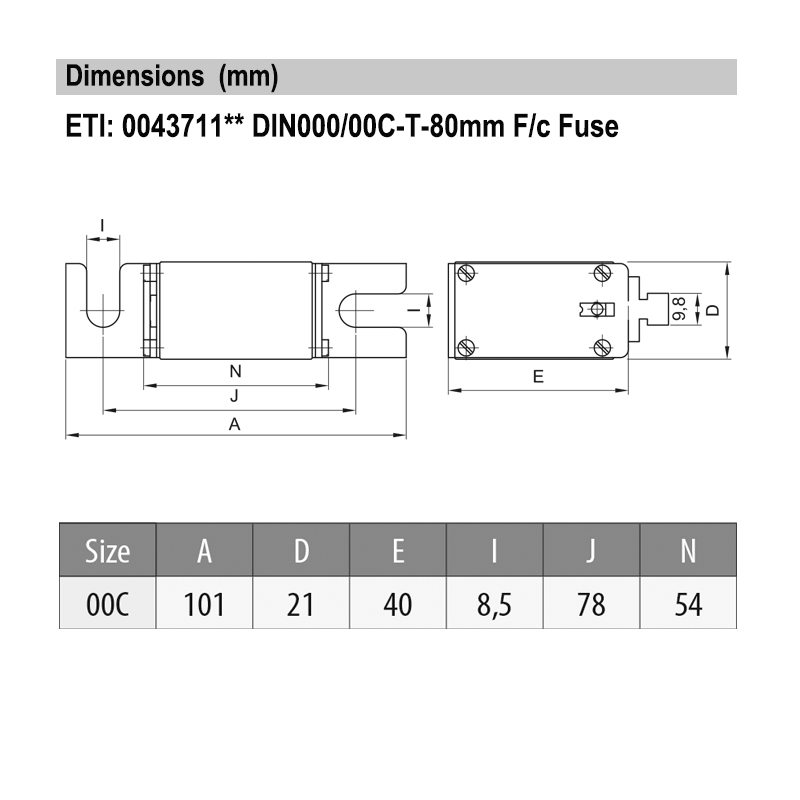 004371121 315A - ETI - 80mm Bolted Contact NH00C Ultra Quick Fuses