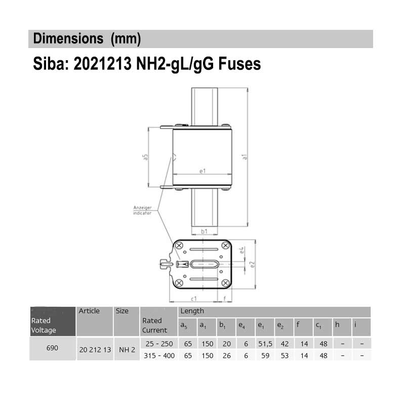 2021213.400A - Siba - DIN2/NH2 HRC Fuses